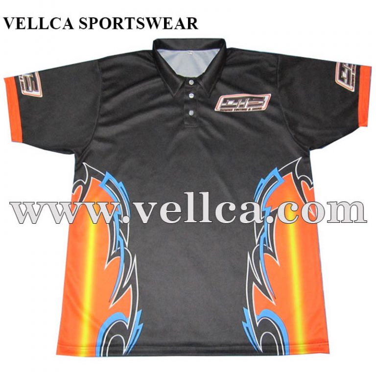 Dye Sublimation Racing Polo Shirts With Full Button Wholesale | Vellca ...